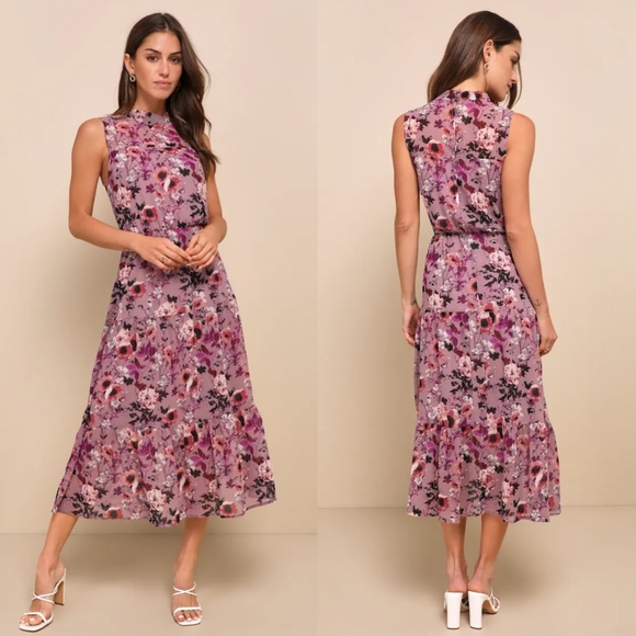 Lulus | Dresses | Lulus In My Dreams Mauve Floral Print Midi Dress Xl ...